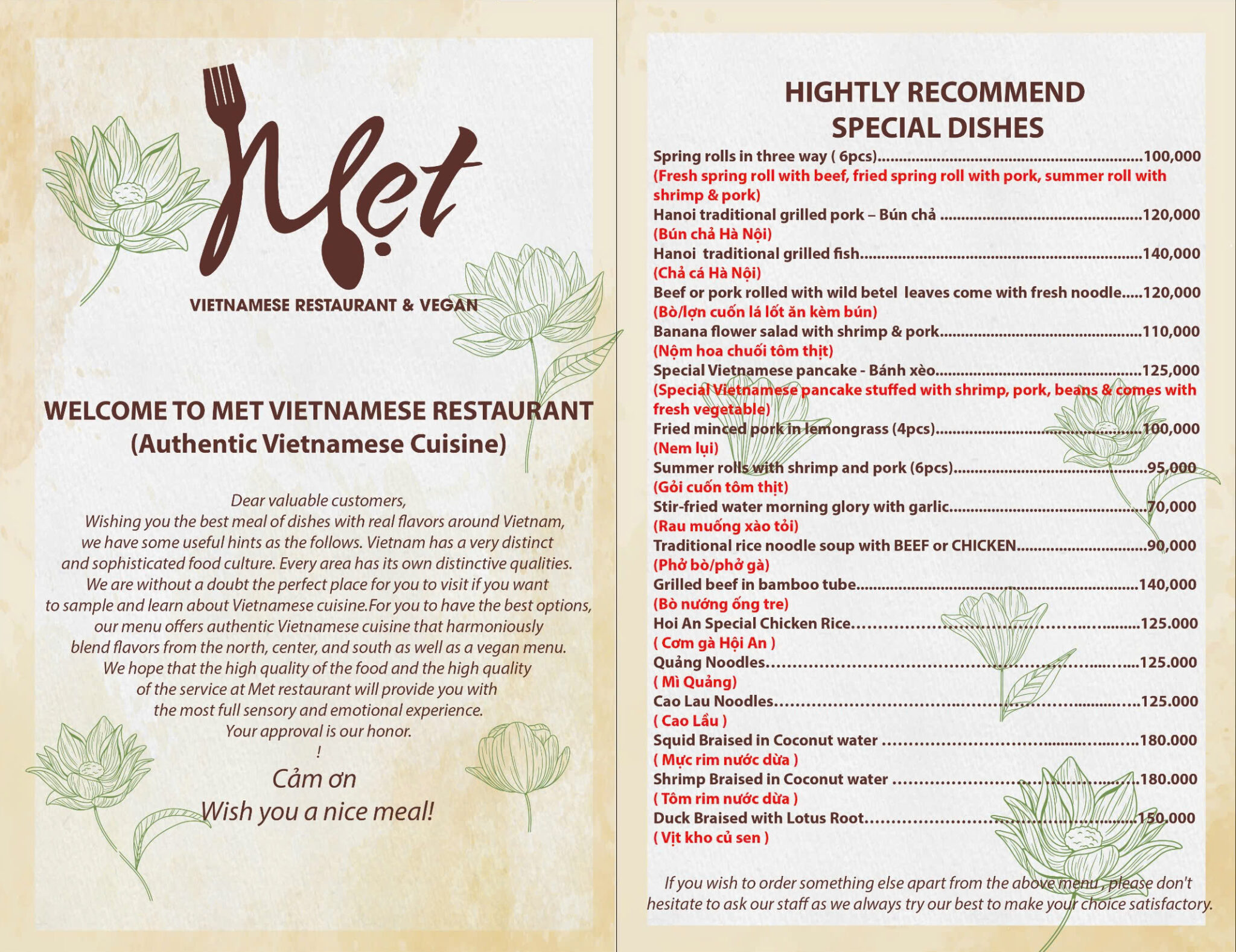 Our Menu - MẸT Vietnamese restaurant & Vegetarian Food