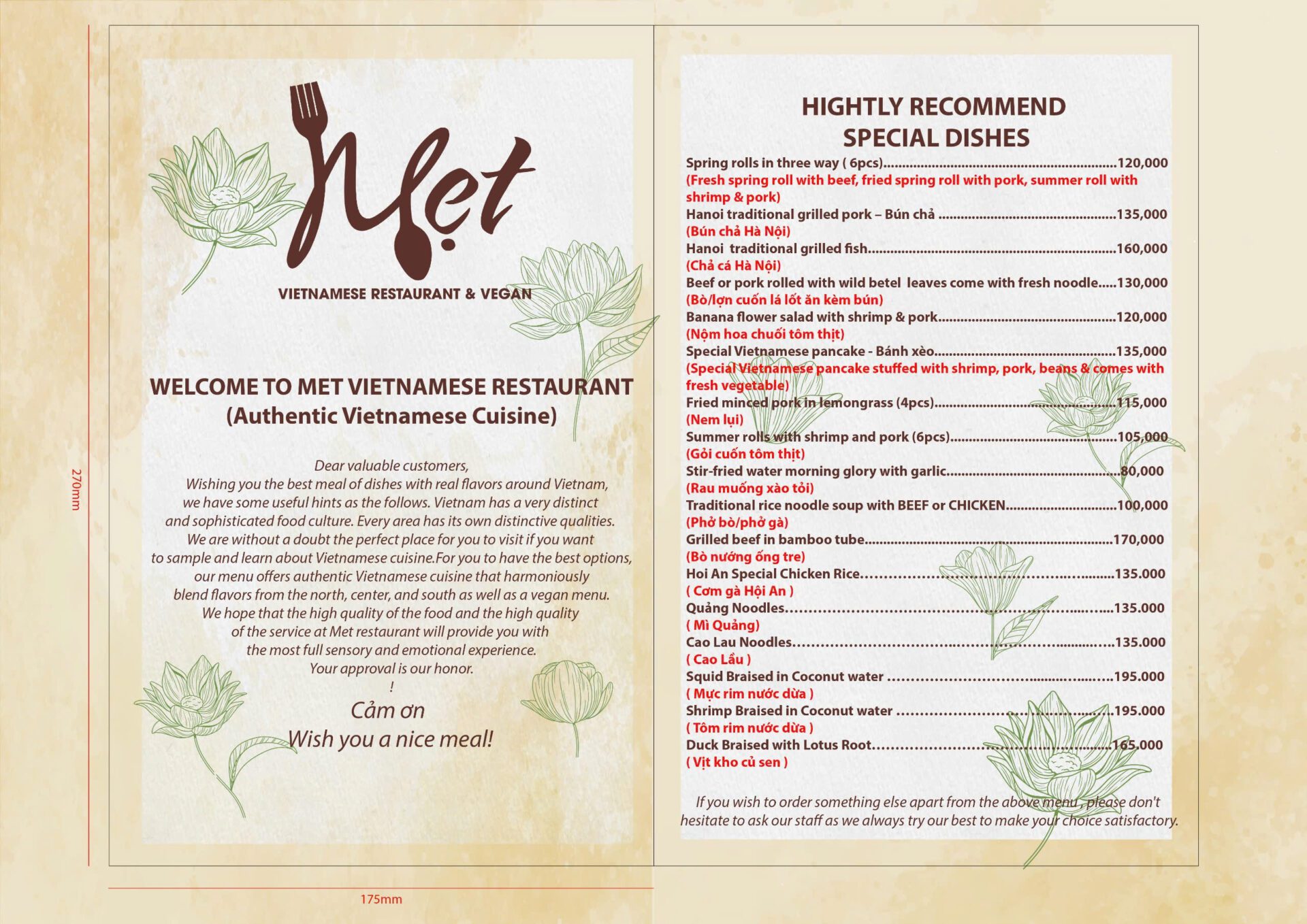 Our Menu - MẸT Vietnamese restaurant & Vegetarian Food